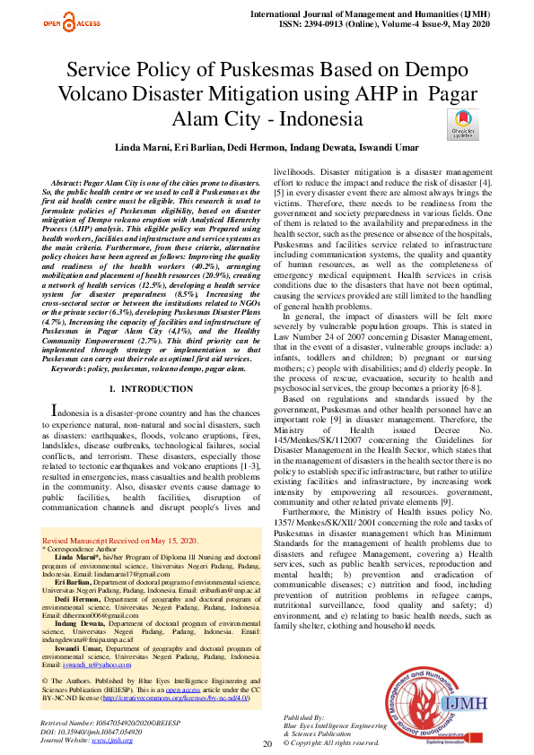 (PDF) Service Policy of Puskesmas Based on Dempo Volcano Disaster ...