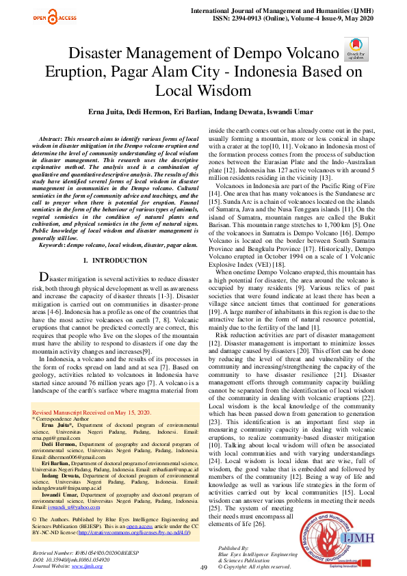 (PDF) Disaster Management of Dempo Volcano Eruption, Pagar Alam City ...