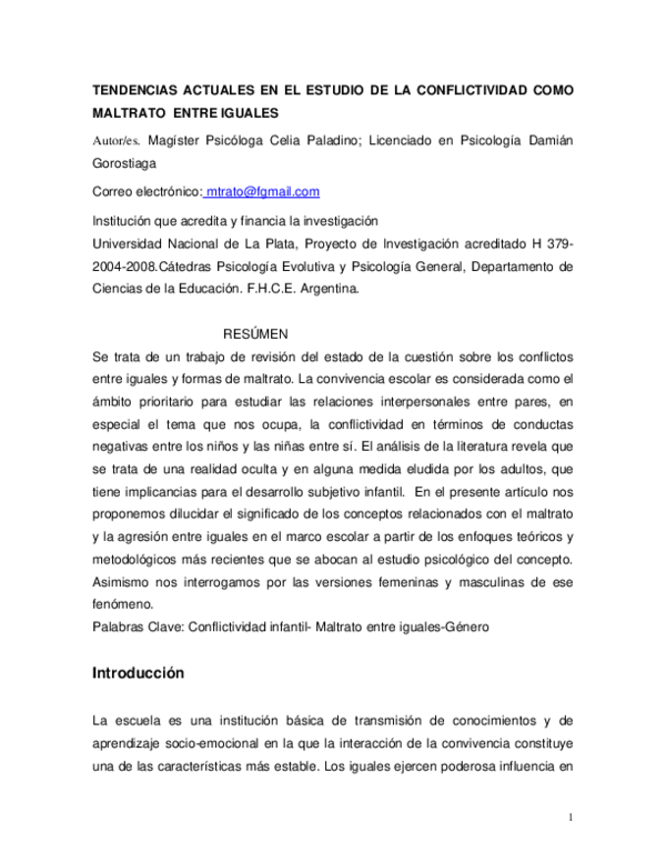 (PDF) Tendencias actuales en el estudio de la conflictividad como maltrato entre iguales
