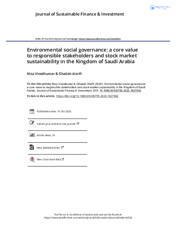 (PDF) Environmental social governance: a core value to responsible ...
