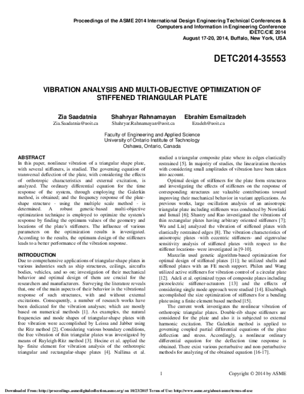 Pdf Vibration Analysis And Multi Objective Optimization Of Stiffened