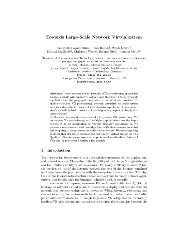 (PDF) Towards Large-Scale Network Virtualization