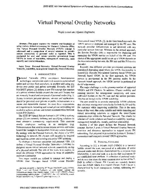 (PDF) Virtual Personal Overlay Networks