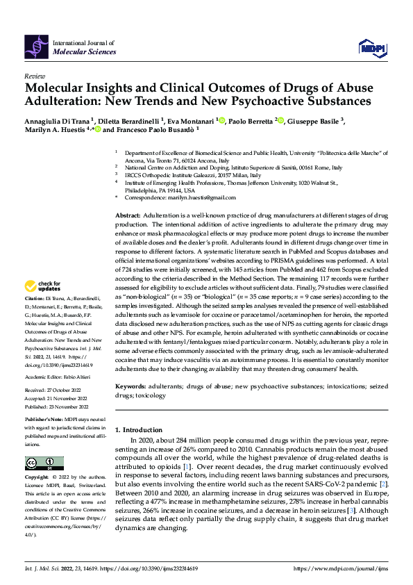 (PDF) Molecular Insights and Clinical Outcomes of Drugs of Abuse Adulteration: New Trends and ...