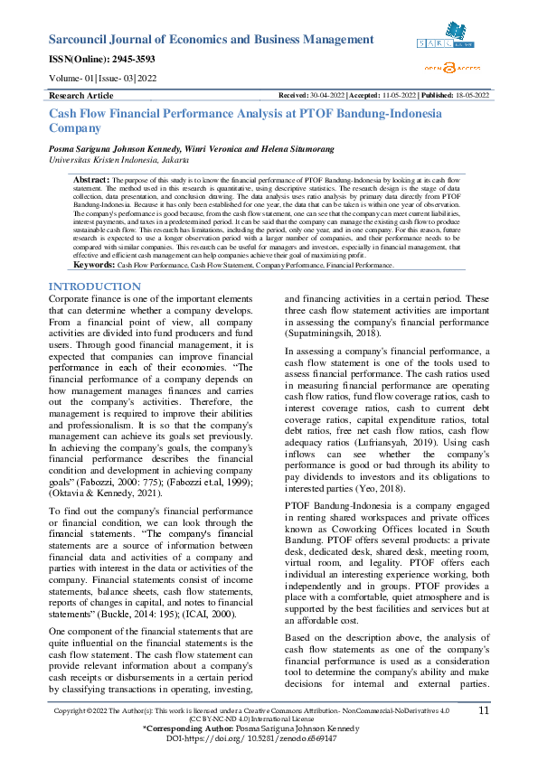 (PDF) Cash Flow Financial Performance Analysis at PTOF Bandung ...