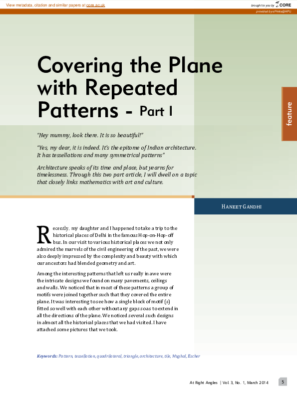 (PDF) Covering the Plane with repeated patterns