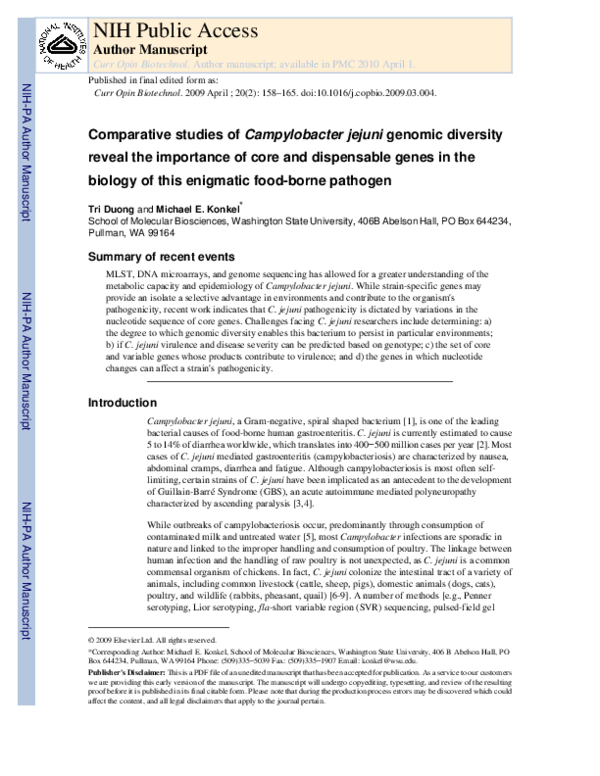(PDF) Comparative studies of Campylobacter jejuni genomic diversity ...
