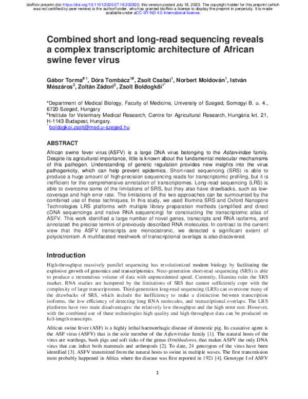 (PDF) Combined short and long-read sequencing reveals a complex transcriptomic architecture of ...