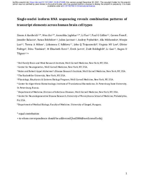 (PDF) Single-nuclei isoform RNA sequencing reveals combination patterns ...