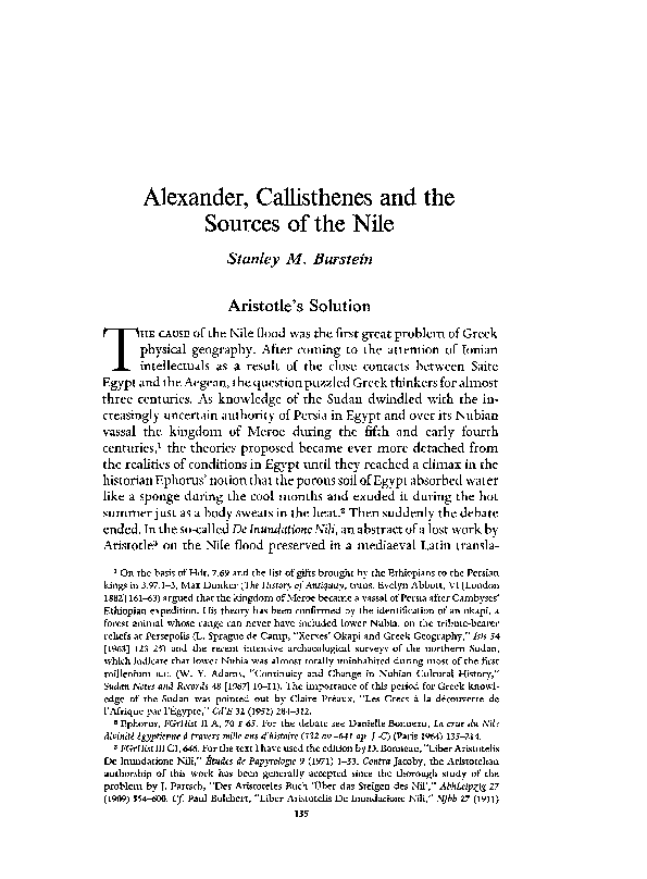 (PDF) Alexander, Callisthenes and the Sources of the Nile