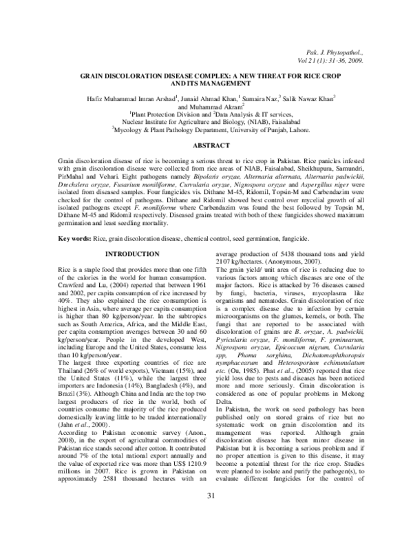 (PDF) Grain discoloration disease complex: a new threat for rice crop ...