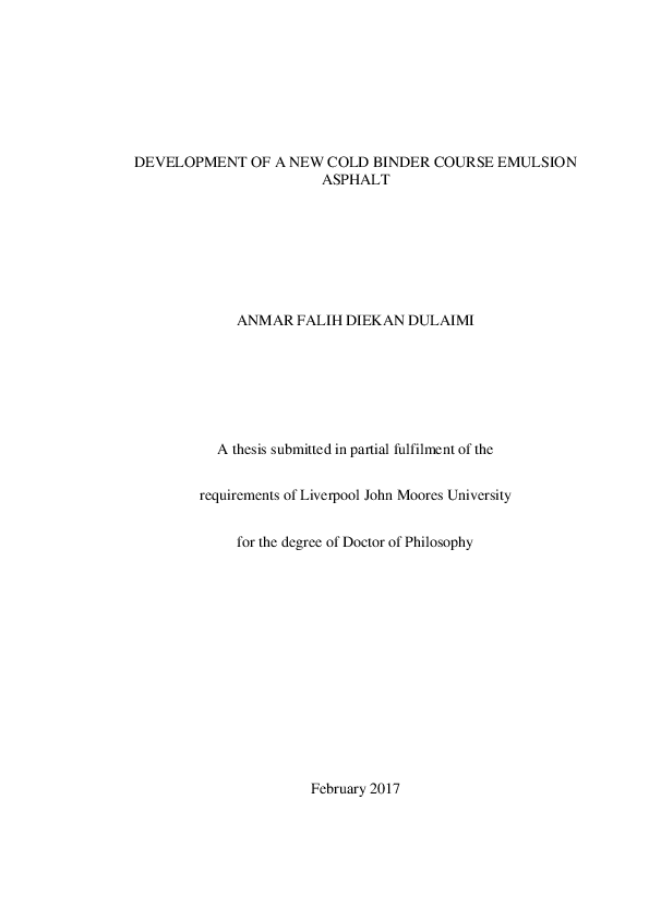 (PDF) Development of a new cold binder course emulsion asphalt