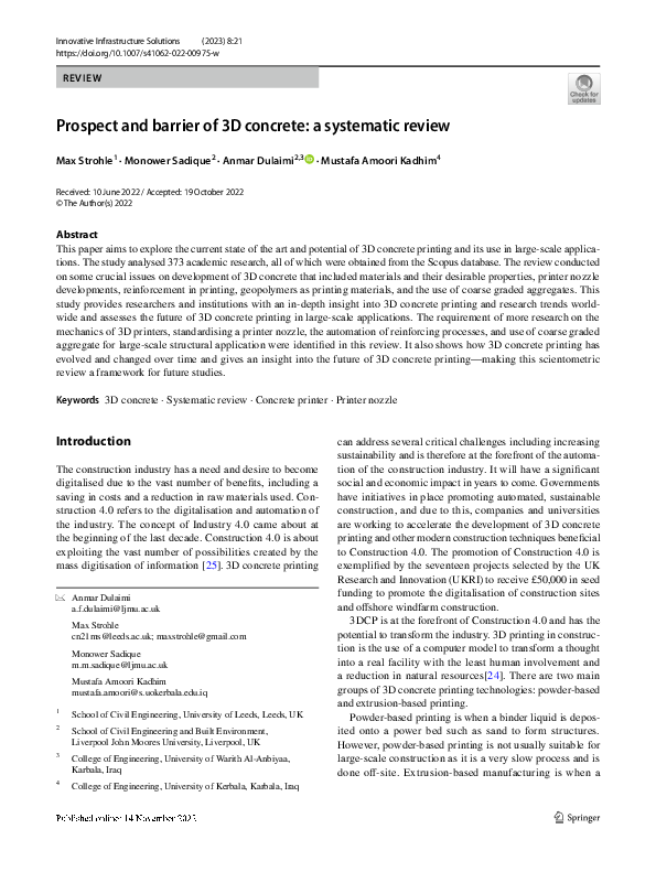 Pdf Prospect And Barrier Of 3d Concrete A Systematic Review
