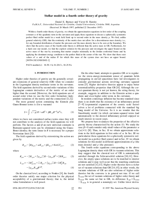 (PDF) Stellar model in a fourth order theory of gravity