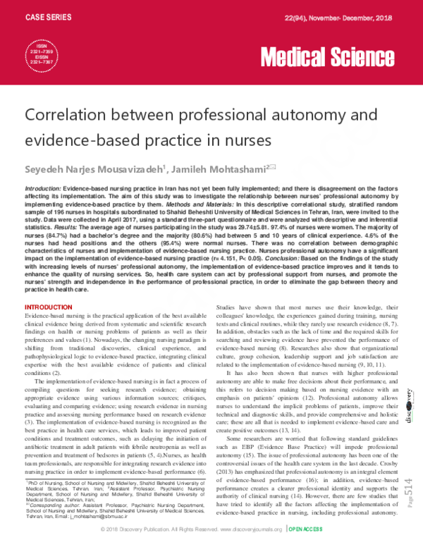 (PDF) Correlation between professional autonomy and evidence-based ...