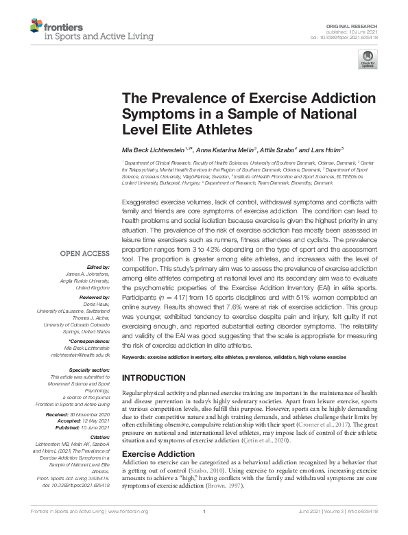 (PDF) The Prevalence of Exercise Addiction Symptoms in a Sample of ...