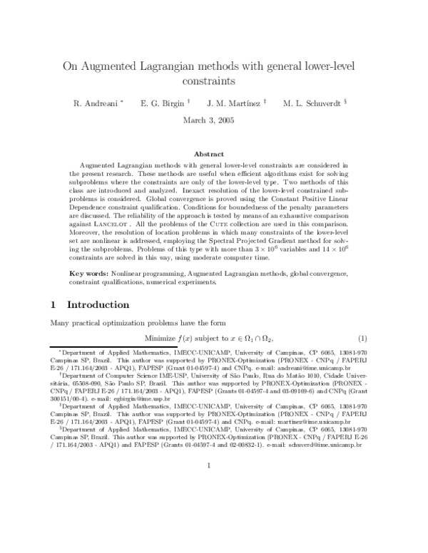 (PDF) Augmented Lagrangian Methods with Constraints