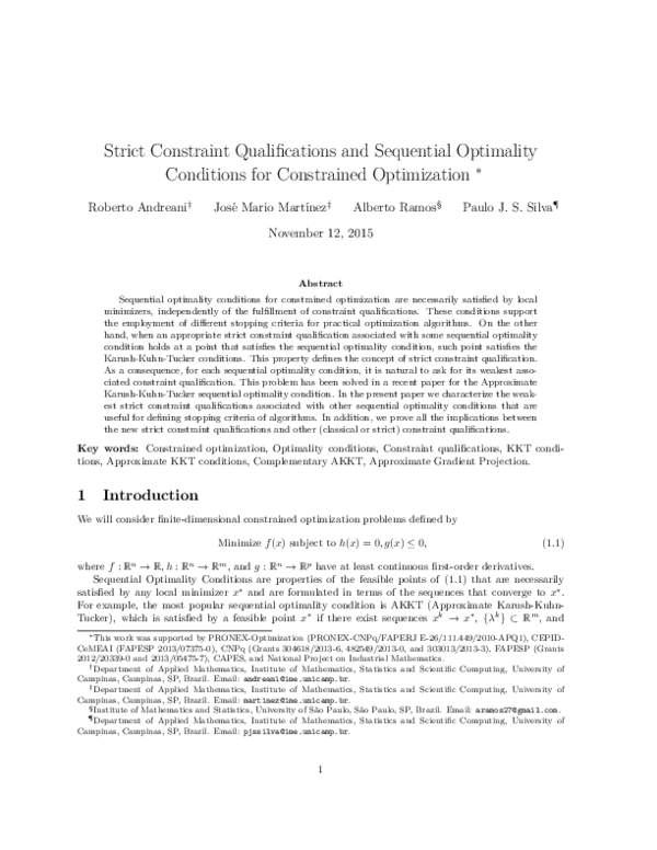 (PDF) Weakest Strict Constraint Qualifications for Optimization