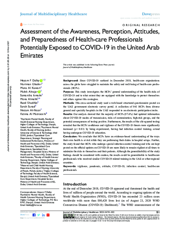 (PDF) Assessment of the Awareness, Perception, Attitudes, and Preparedness of Health-care ...