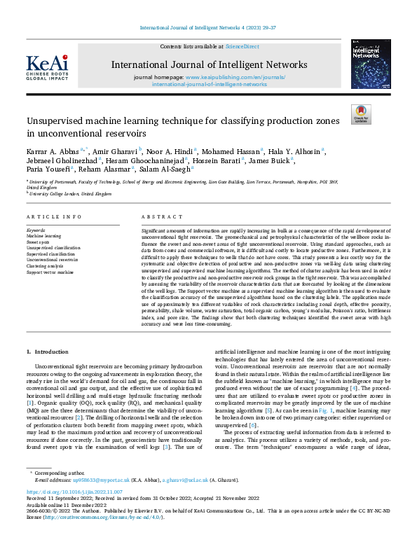 (PDF) Unsupervised machine learning technique for classifying production zones in unconventional ...