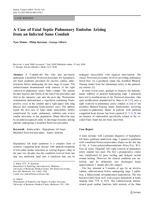 (PDF) A Case of Fatal Septic Pulmonary Embolus Arising from an Infected ...