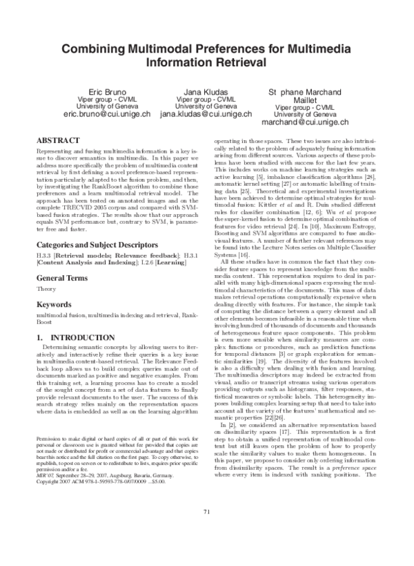 (PDF) Combining multimodal preferences for multimedia information retrieval