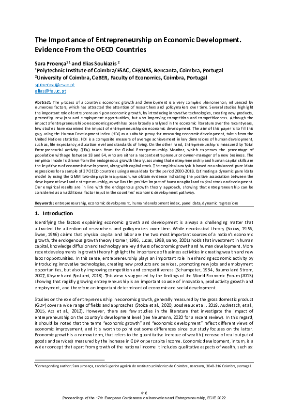 (PDF) The Importance of Entrepreneurship on Economic Development ...