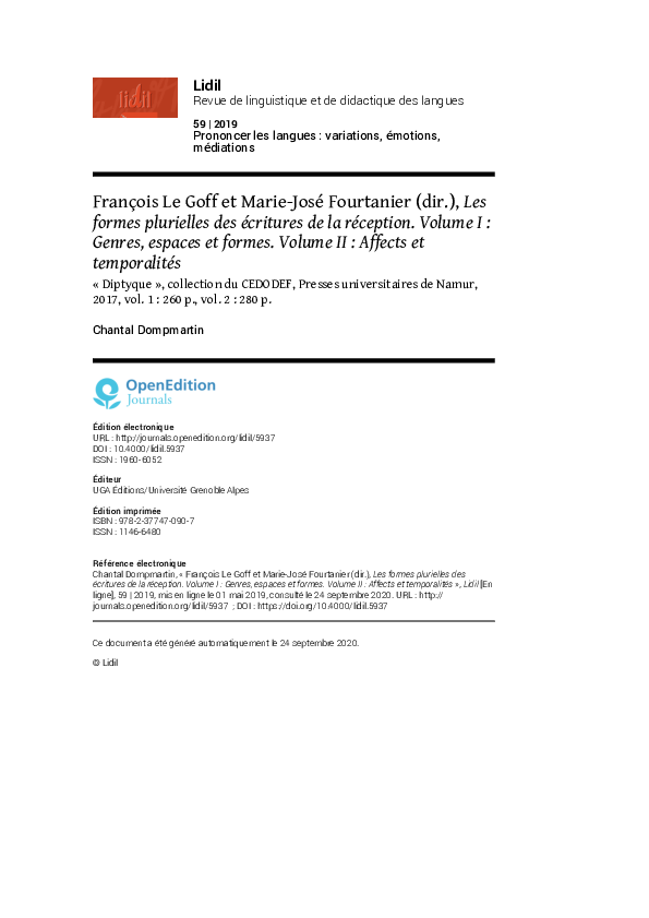 (PDF) François Le Goff et Marie-José Fourtanier (dir.), Les formes ...