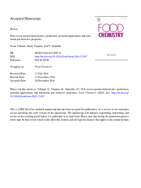 (PDF) Fish viscera protein hydrolysates: Production, potential ...