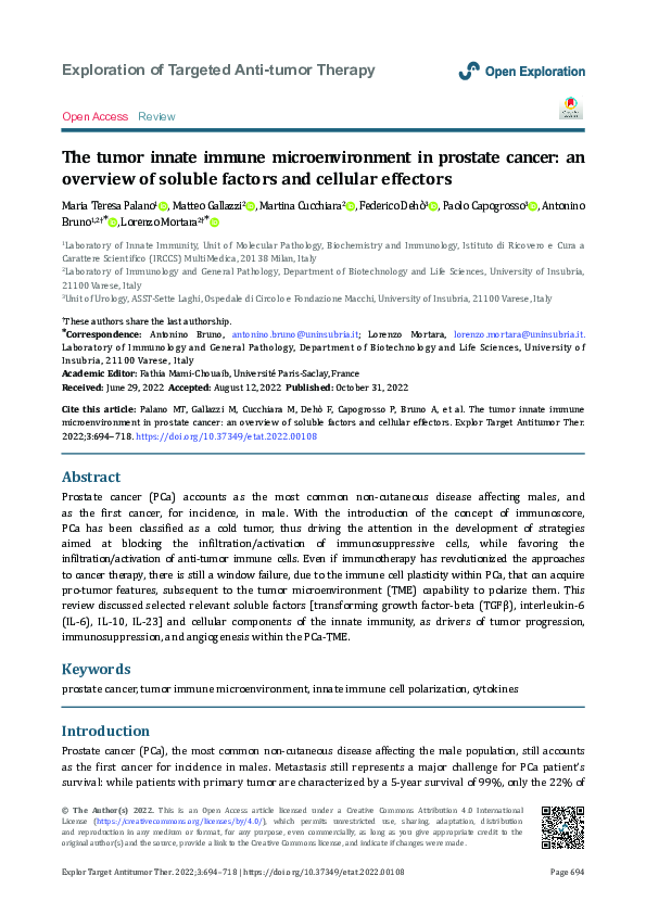 (PDF) The tumor innate immune microenvironment in prostate cancer: an overview of soluble ...