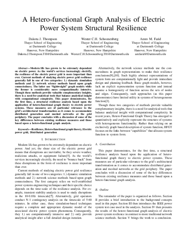 (PDF) A Hetero-functional Graph Analysis of Electric Power System Structural Resilience