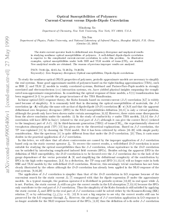 (PDF) Optical susceptibilities of polymers: current–current versus dipole–dipole correlation