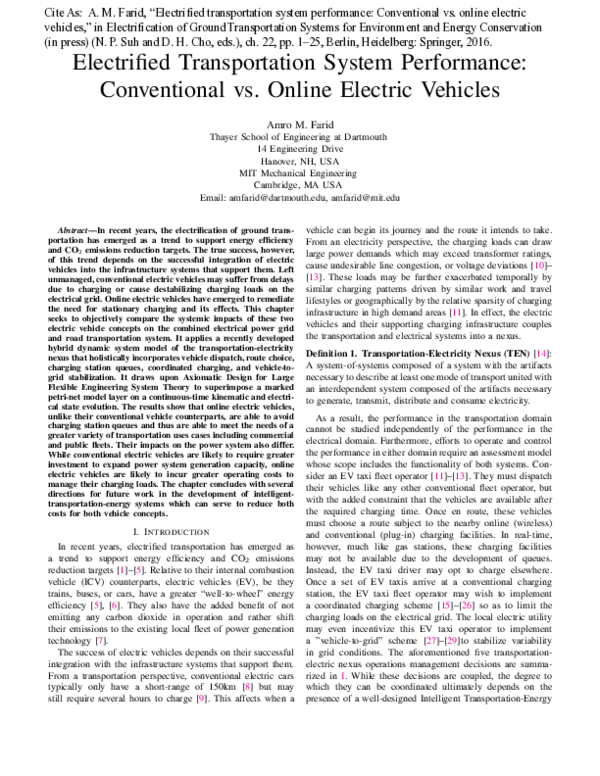 (PDF) Electrified Transportation System Performance: Conventional ...