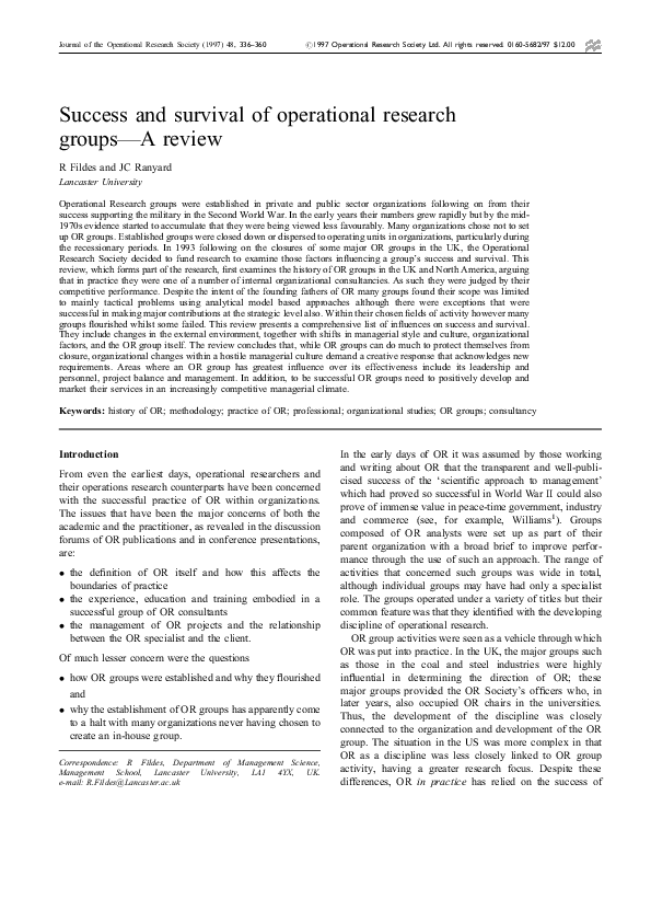 (PDF) Success and Survival of Operational Research Groups-A Review ...