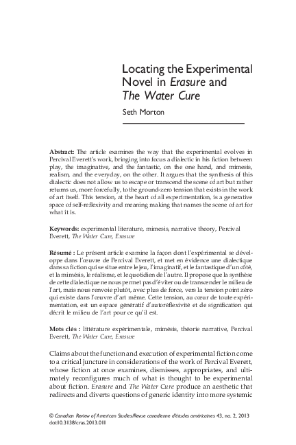 (PDF) Locating the Experimental Novel in Erasure and The Water Cure