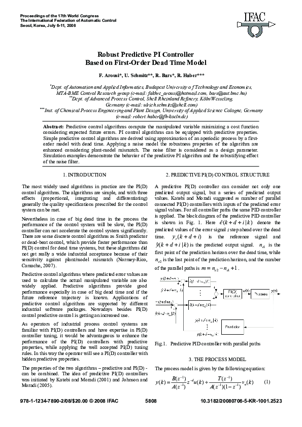 (PDF) Robust Predictive PI Controller Based on First-Order Dead Time Model