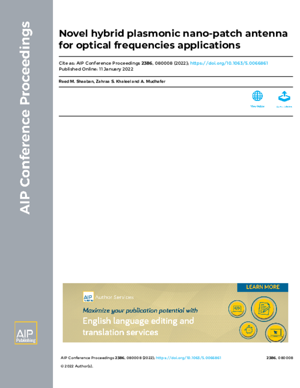 (PDF) Novel hybrid plasmonic nano-patch antenna for optical frequencies applications
