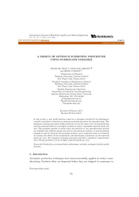 (PDF) A Design of Optimum Screening Procedure Using Surrogate Variable