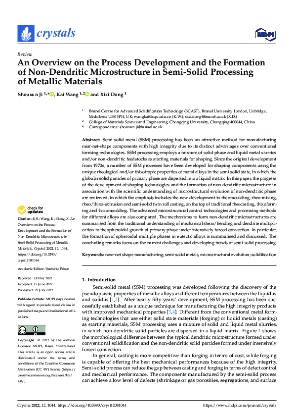 An Overview on the Process Development and the Formation of Non-Dendritic Microstructure in Semi ...