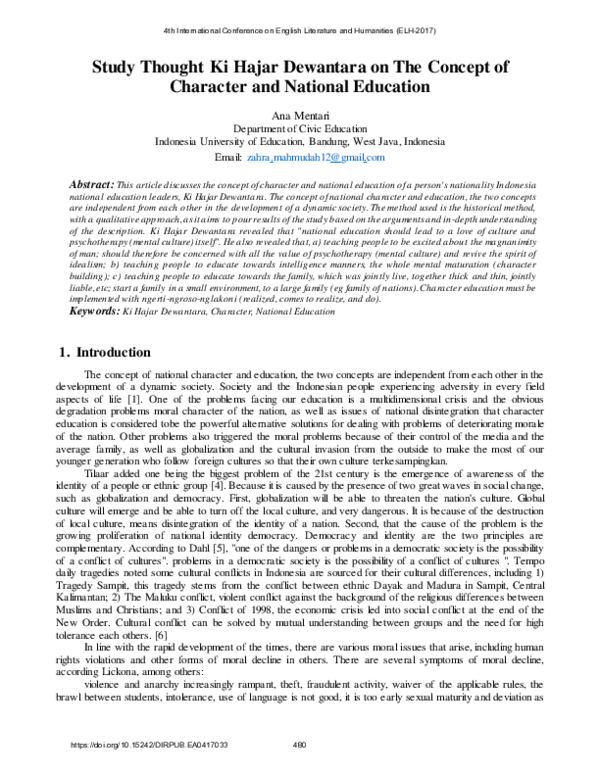 (PDF) Study Thought Ki Hajar Dewantara on The Concept of Character and ...