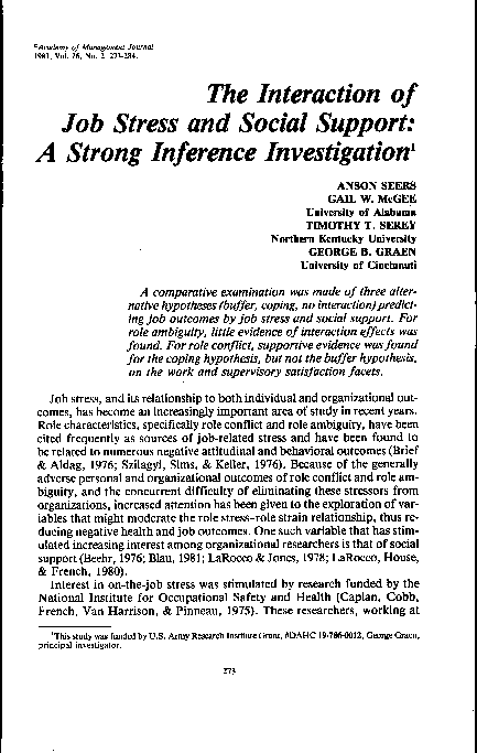 (PDF) The Interaction of Job Stress and Social Support: A Strong ...