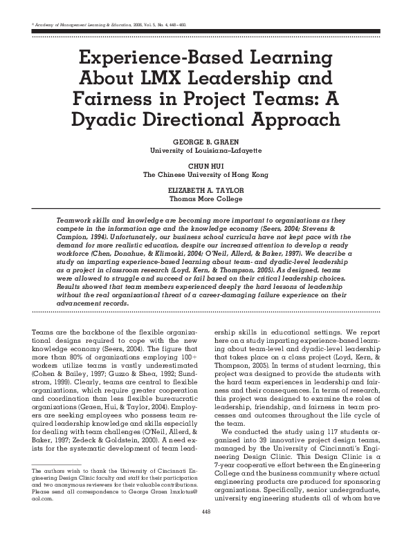 (PDF) Experience-Based Learning About LMX Leadership and Fairness in Project Teams: A Dyadic ...