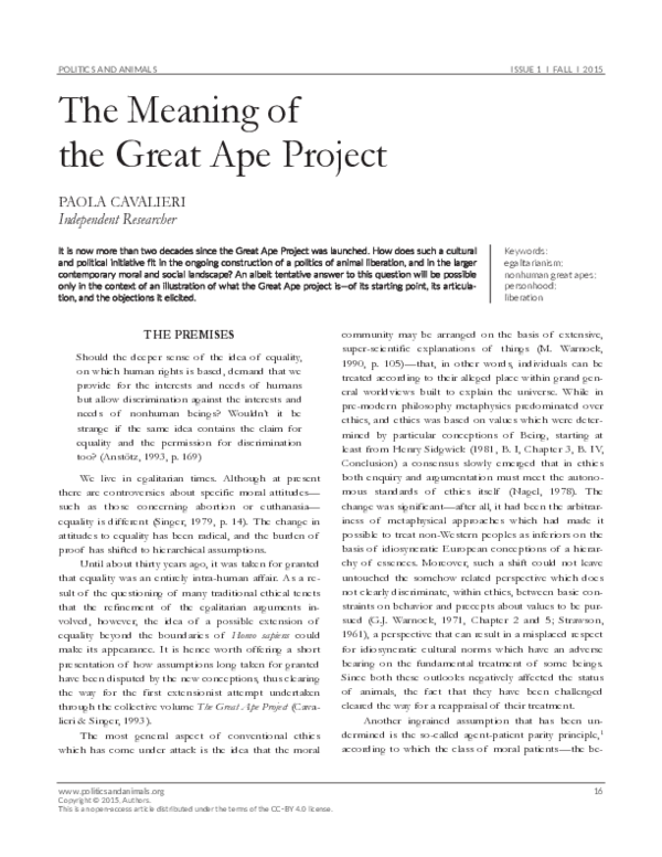 (PDF) The Meaning of the Great Ape Project