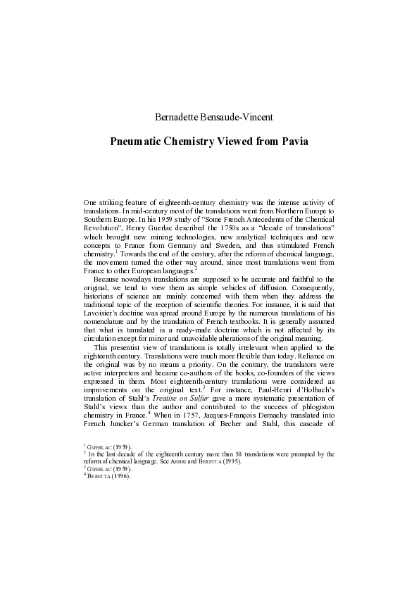 (PDF) Pneumatic Chemistry Viewed from Pavia