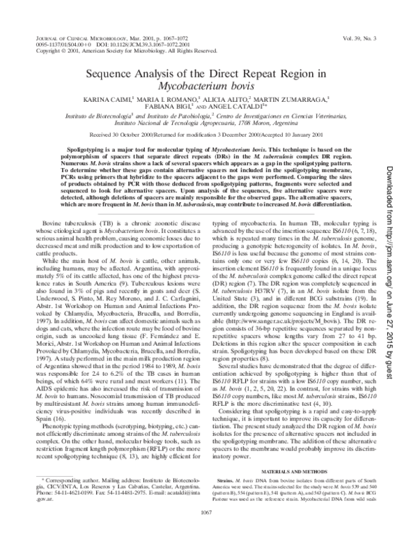 (PDF) Sequence Analysis of the Direct Repeat Region in Mycobacterium bovis