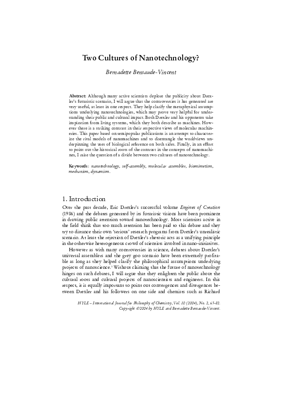 (PDF) Two Cultures of Nanotechnology?