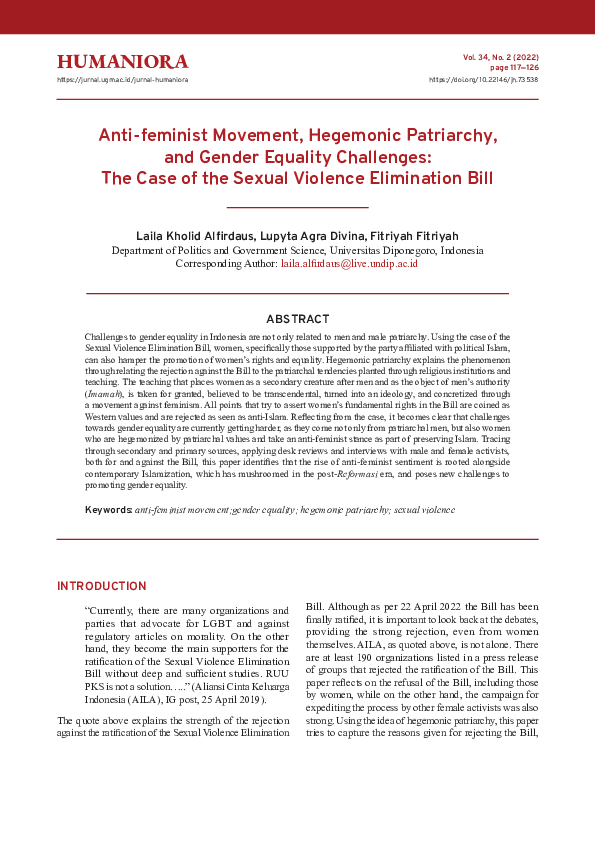 (PDF) Anti-feminist Movement, Hegemonic Patriarchy, and Gender Equality ...