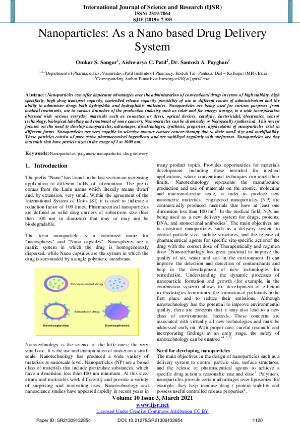(PDF) Nanoparticles: As a Nano based Drug Delivery System