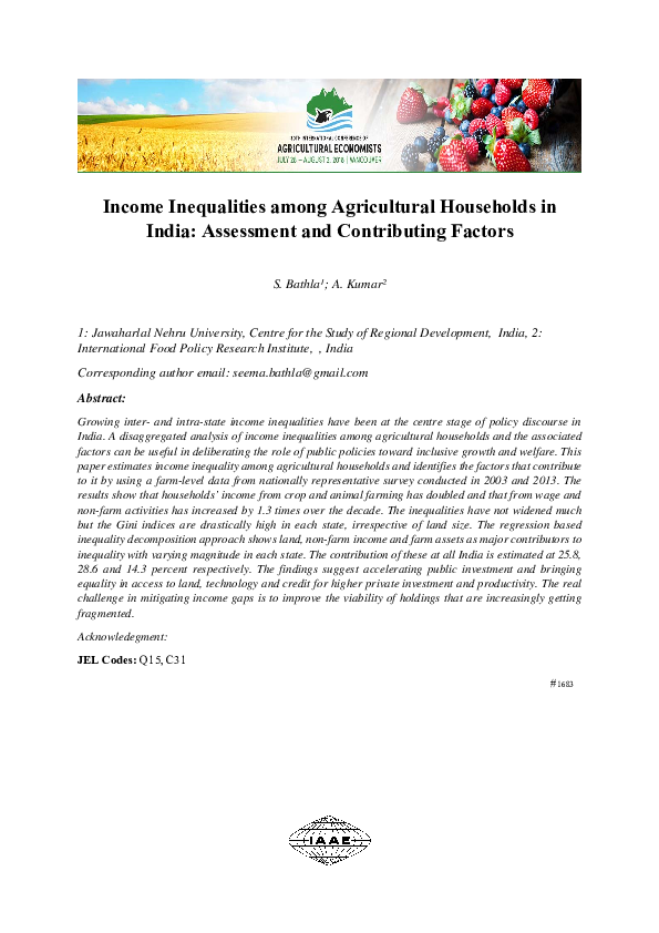 (PDF) Income Inequalities among Agricultural Households in India ...