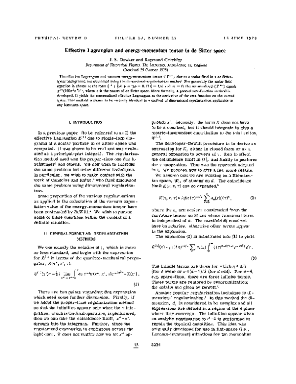 (PDF) Effective Lagrangian and energy-momentum tensor in de Sitter space | Stuart Dowker ...